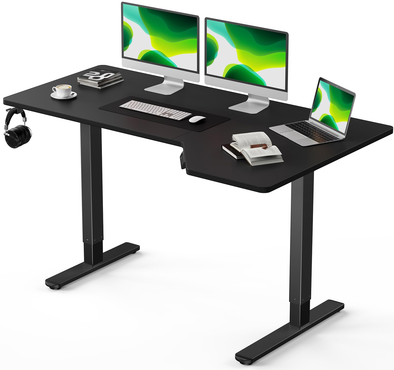 Totnz Standing Desk Adjustable Height, 55 x 34 Inch Electric Standing Desk,L Shaped Standing Desk Memory for Home Office Computer Desk with Headphone Hook,Obsidian