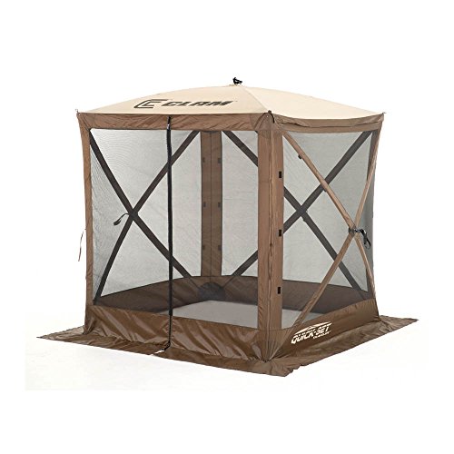 QUICK-SET Clam Traveler 6 x 6 Foot Portable Pop Up Outdoor Camping Gazebo Screen Tent 4 Sided Canopy Shelter with Ground Stakes and Carry Bag, Brown