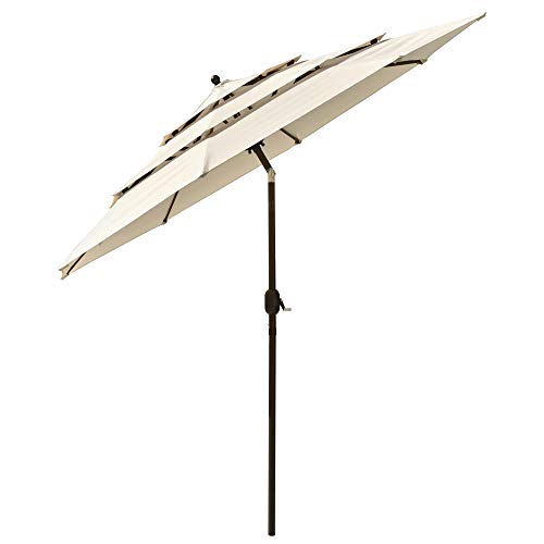 Yescom 9ft 3 Tier UV70+ Aluminum Push Tilt Patio Umbrella Crank Handle for Outdoor Pool Deck Table Market Furniture