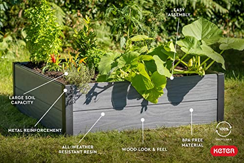 Keter Maple Raised Garden Bed, Durable Outdoor Planter for Vegetables, Flowers, Herbs, and Succulents, Grey