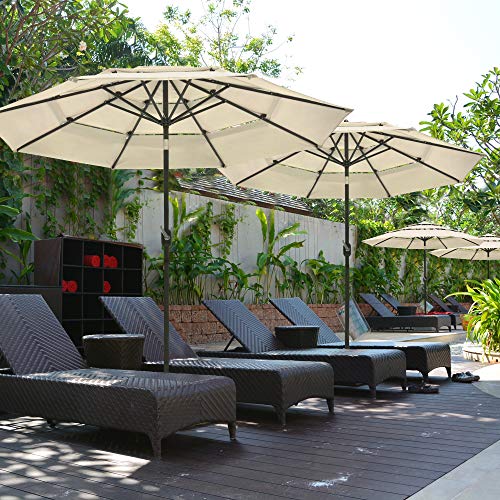 Yescom 9ft 3 Tier UV70+ Aluminum Push Tilt Patio Umbrella Crank Handle for Outdoor Pool Deck Table Market Furniture