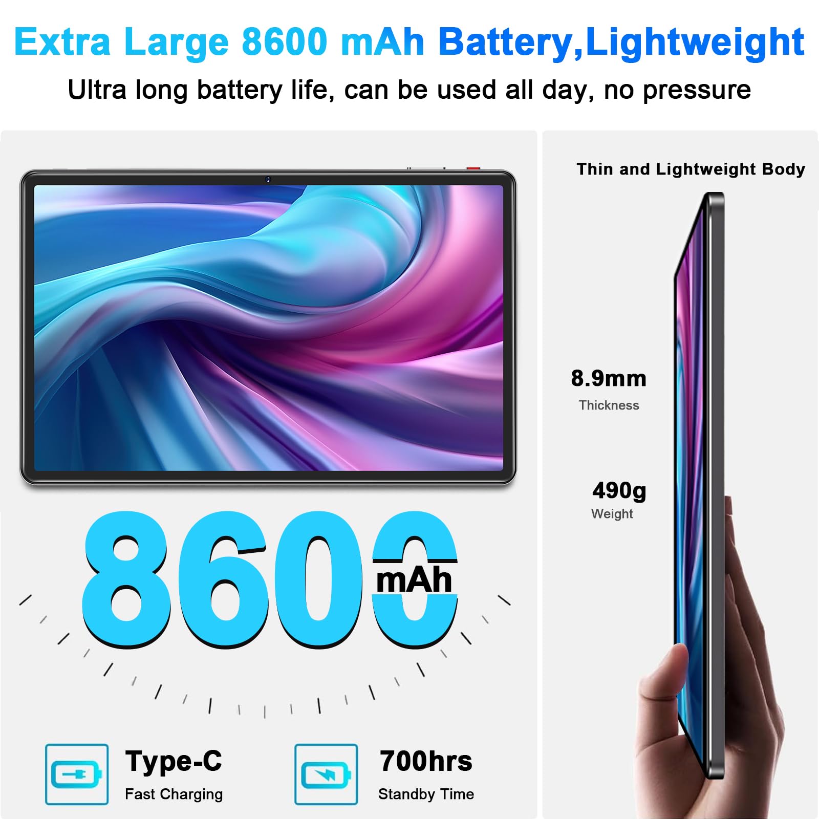 Tablet Android 13 Tablet PC 11 inch tablet Latest with 16GB+256GB+1TB Expand, 8600mAh, Support, Octa-Core 2.0 GHz, 5G WiFi, Dual Camera, Bluetooth 5.0, HD Screen Tablet with Keyboard and Mouse - Grey