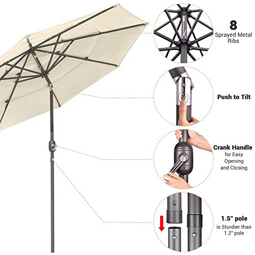 Yescom 9ft 3 Tier UV70+ Aluminum Push Tilt Patio Umbrella Crank Handle for Outdoor Pool Deck Table Market Furniture