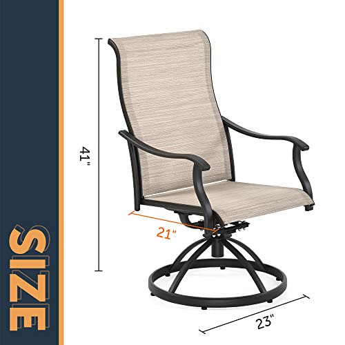 HAPPATIO Patio Dining Chairs Set of 2, Outdoor Textilene Swivel Dining Chairs with High Back, Patio Furniture Chairs with Armrest, Brown Frame (Khaki)