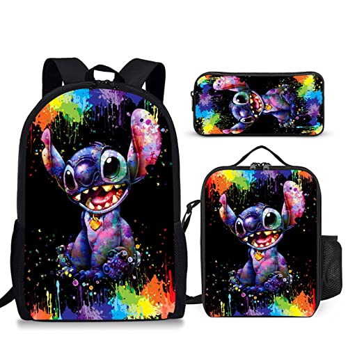 VQESYKU Cartoon School Backpack Set Laptop Backpacks with Lunch Bag Cute Travel Bag Gifts for Boys And Girls, black