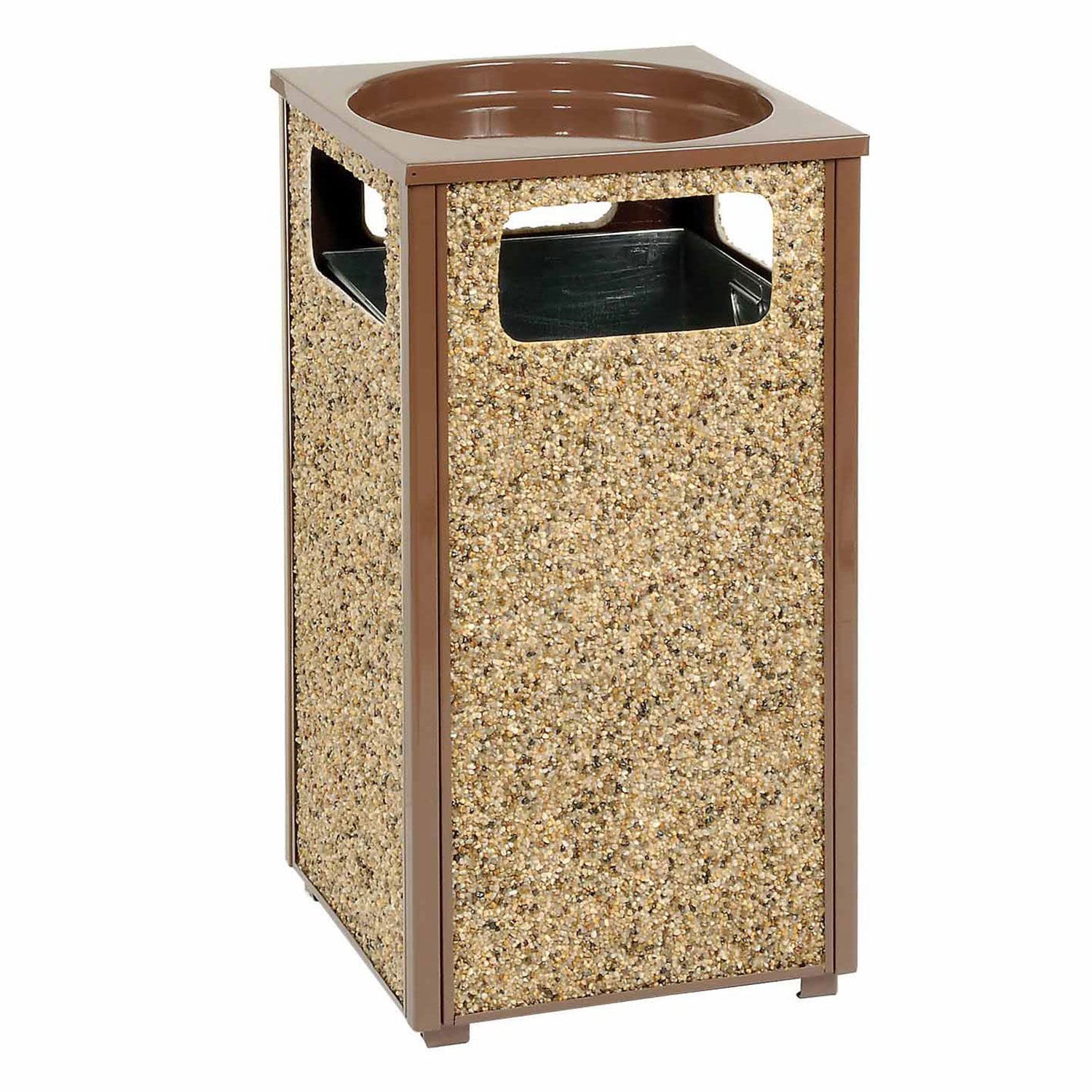 Global Industrial Stone Panel Trash Sand Urn, 13-1/2" Square X 32" H, Brown