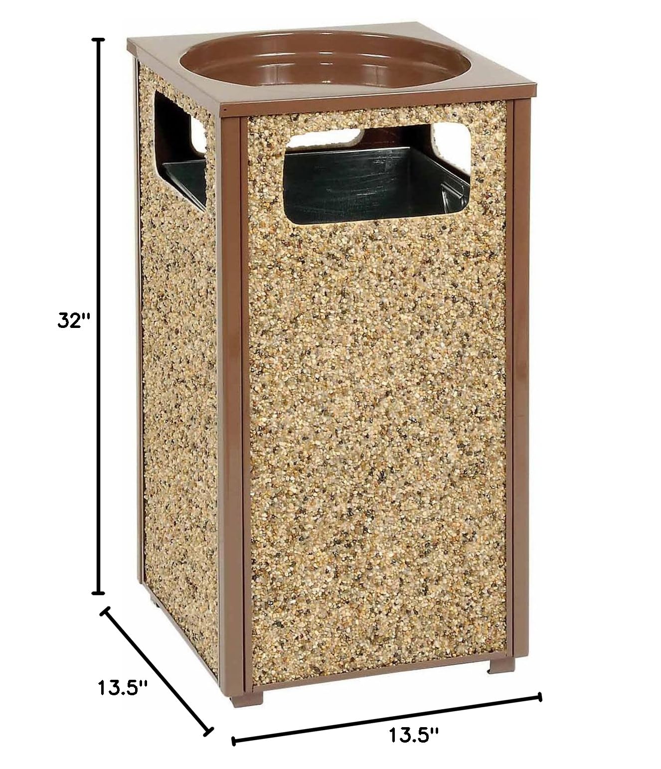 Global Industrial Stone Panel Trash Sand Urn, 13-1/2" Square X 32" H, Brown