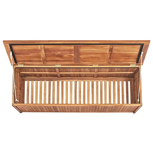 Canditree Solid Teak Wood Patio Deck Box, Wooden Storage Box for Outdoor Furniture Cushions Garden Tools (59.1"x19.7"x22.8")