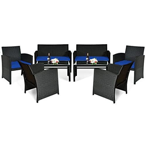 LIRUXUN 8pcs Patio Rattan Furniture Conversation Set Cushion Sofa Table Garden Loveseat Coffee Table