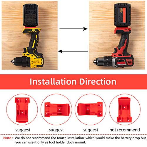 5 Pack Tool Mount for Milwaukee 18V Drill; Battery Holder for Milwaukee M18 Battery MOUNT/Hanger/Dock Holder Fit for 48-11-1820 48-11-1850 48-11-1860 Battery, also for Dewalt 18V Battery and 20V Tool