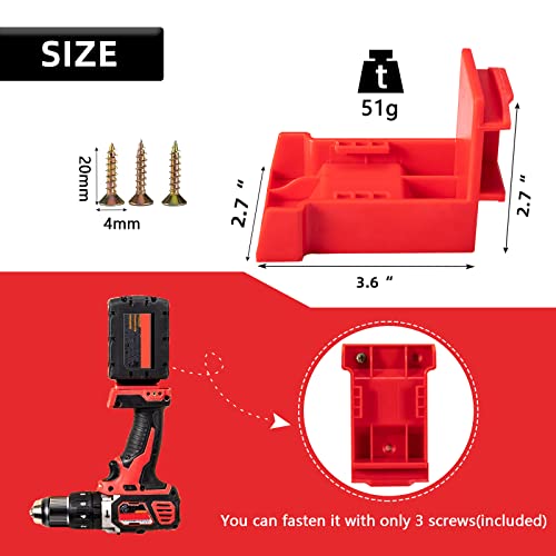 5 Pack Tool Mount for Milwaukee 18V Drill; Battery Holder for Milwaukee M18 Battery MOUNT/Hanger/Dock Holder Fit for 48-11-1820 48-11-1850 48-11-1860 Battery, also for Dewalt 18V Battery and 20V Tool