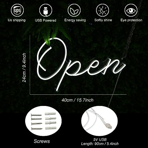 LIYUNEON Open Neon Signs, Cool White Led Neon Lights USB Powered, Signs for Wall Decor, Restaurant Bar Salon Stores Hotel, Wedding, Engagement Party ,Bedroom Decor, Neon For Bedroom Home Aesthetic Room Decor,Neon Sign Bar(15.75x9.45in) (Open)