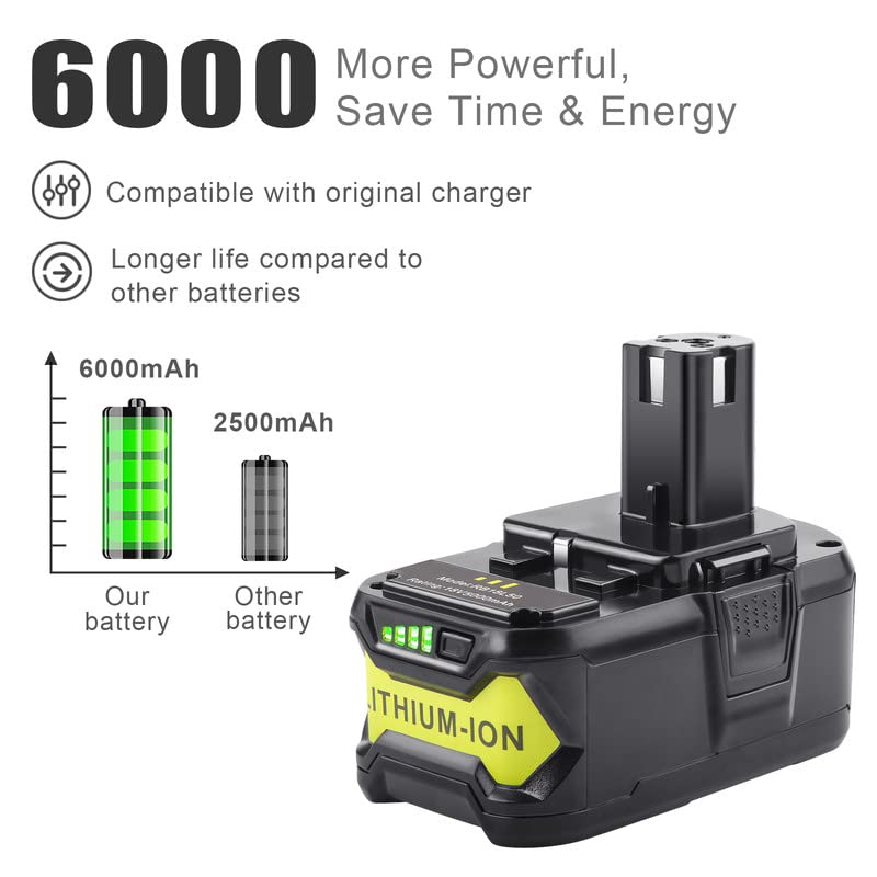 [2 Pack] 18V 6000mAh 18V RB18L50 Replacement Battery for P102 Ryobi Lithium Ion P103, P104, P105, P107, P108, P109 P122 Cordless Power Tools