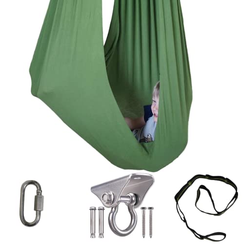 SENSORY4U Indoor Therapy Sensory Swing for Kids with Special Needs (Hardware Included) | Snuggle Cuddle Hammock for Kids with Autism, ADHD, Aspergers | Great for Sensory Integration (Sage Green)