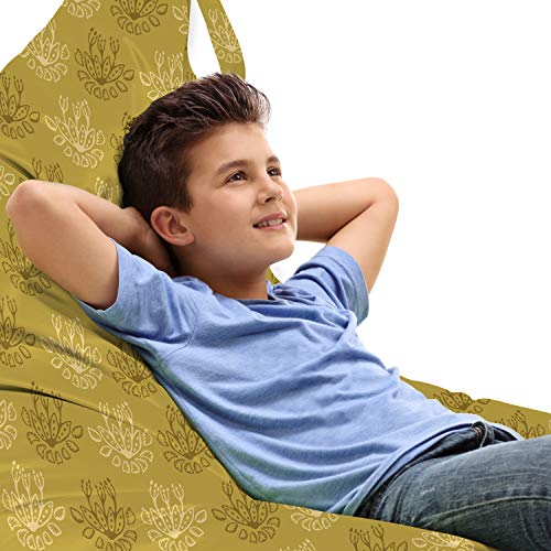 Ambesonne Mustard Lounger Chair Bag, Vintage Retro Style Flowering Blossoms Plants Abstract Illustration, High Capacity Storage with Handle Container, Lounger Size, Pale Earth Yellow and Fawn