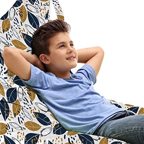 Ambesonne Garden Lounger Chair Bag, Weathered Illustration of Autumnal Hand Drawn Isolated Leaves Spots, High Capacity Storage with Handle Container, Lounger Size, White Pale Coffee Indigo