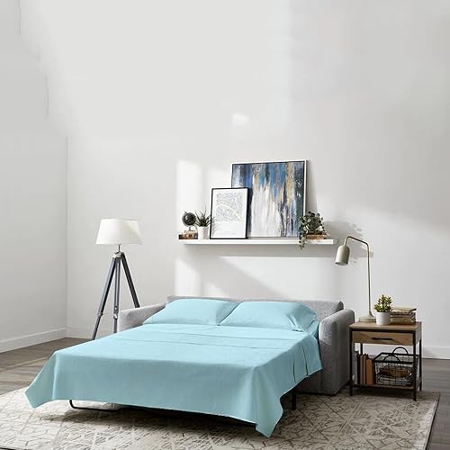 Cottingon Full Size 6" Drop Light Blue Microfiber Fitted Sheet Only - Sleeper Sofa Sheets - 100% Brushed Microfiber Sofa Bed Bottom Sheet