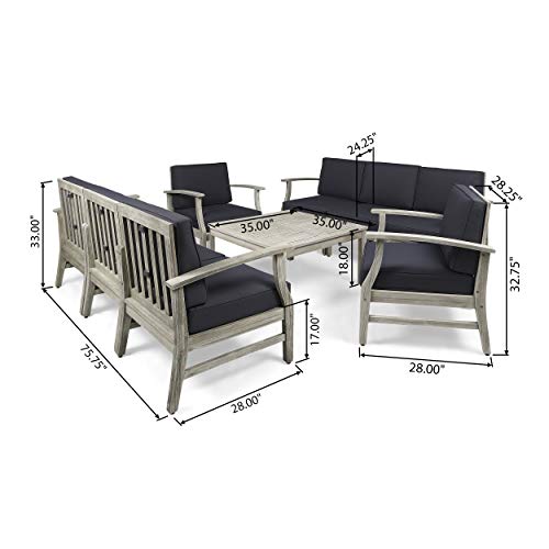 Great Deal Furniture Lorelei Outdoor 9 Piece Acacia Wood Sofa Conversational Set, Light Gray and Dark Gray