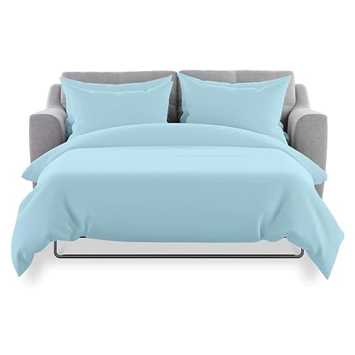 Cottingon Full Size 6" Drop Light Blue Microfiber Fitted Sheet Only - Sleeper Sofa Sheets - 100% Brushed Microfiber Sofa Bed Bottom Sheet