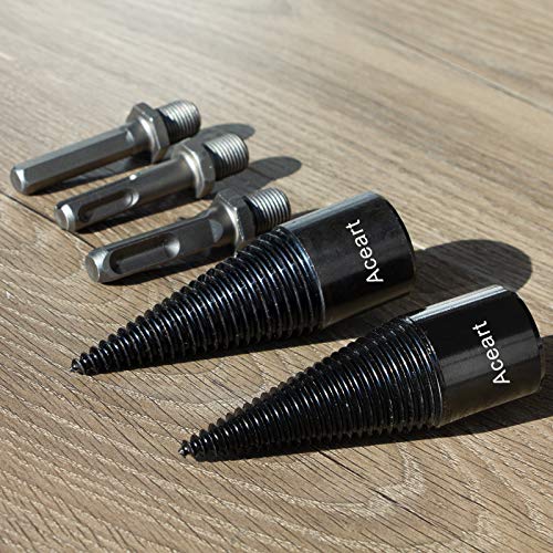 Aceart Firewood Log Drill Bit, 5Pcs Removable Wood Splitter Screw with Round + Hex + Square Shank, 32MM Heavy Duty Drill Screw Cone Driver for Hand Drill Stick