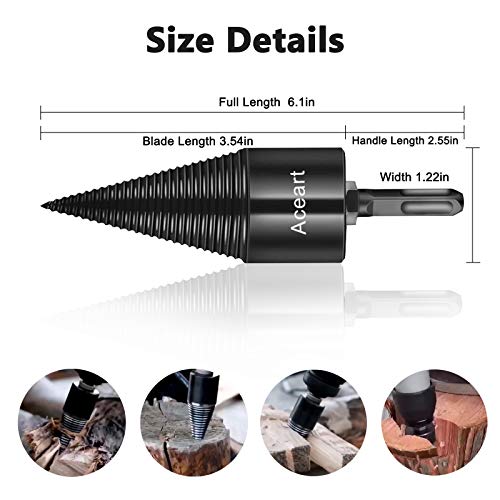 Aceart Firewood Log Drill Bit, 5Pcs Removable Wood Splitter Screw with Round + Hex + Square Shank, 32MM Heavy Duty Drill Screw Cone Driver for Hand Drill Stick