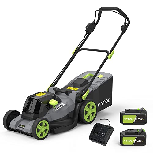 MYTOL 40V(20V X2) Cordless Lawn Mower, 16'' Lawn Mower with 4.0Ah Batteries and Charger, Brushless Motor, 6 Mowing Heights & 11.9 Gal Grass Box, Lightweight Electric Lawn Mower for Garden and Yard