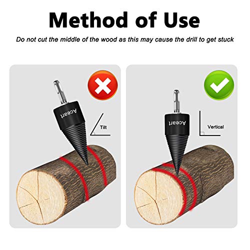 Aceart Firewood Log Drill Bit, 5Pcs Removable Wood Splitter Screw with Round + Hex + Square Shank, 32MM Heavy Duty Drill Screw Cone Driver for Hand Drill Stick