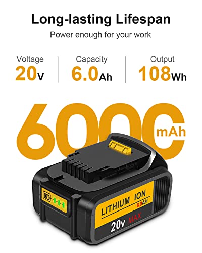 2Pack 6000mAh Replacement for Dewalt 20v Battery with a Charger (Include One Toolkit)