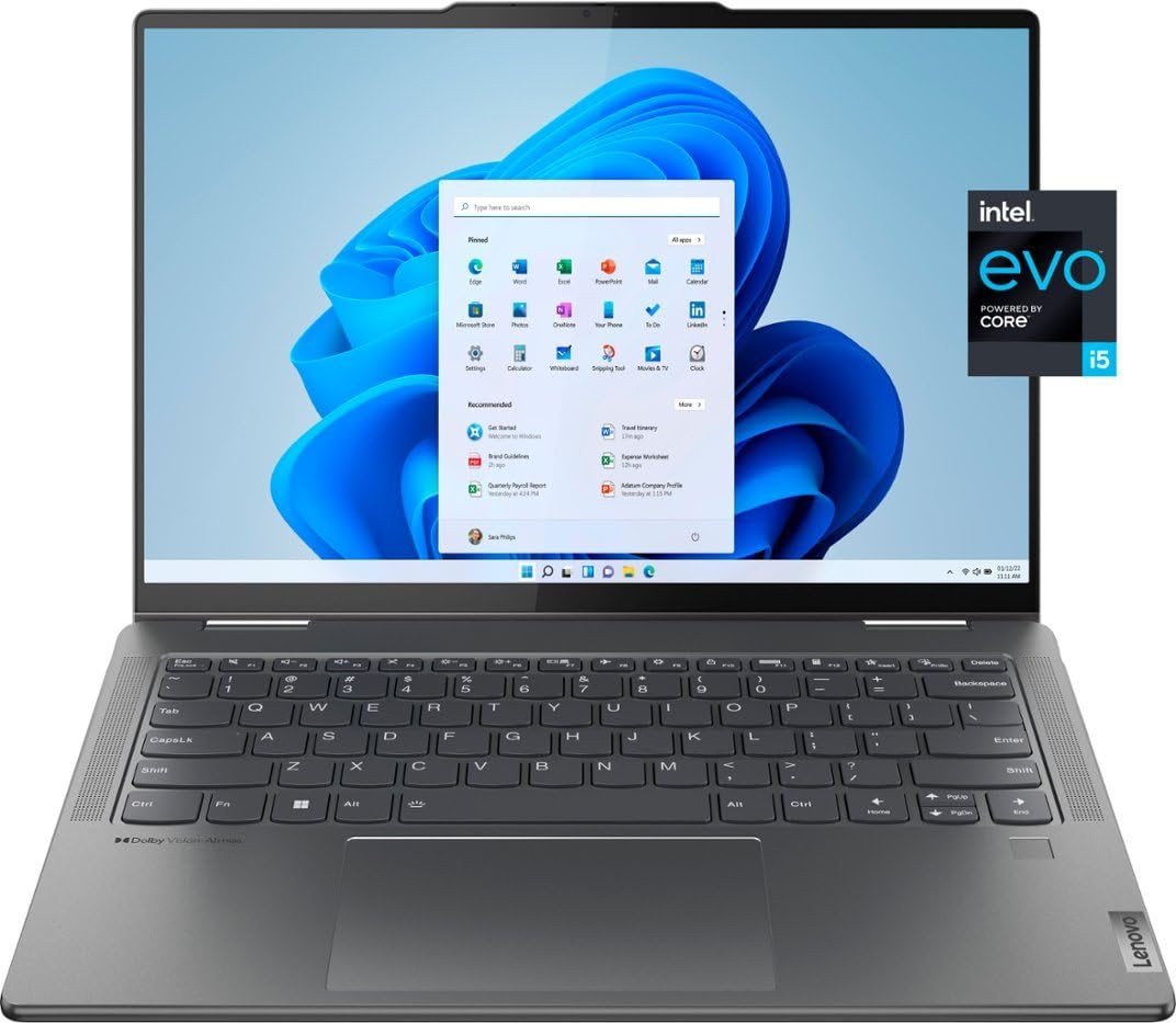 Lenovo Yoga 7i 14 2-in-1 Laptop 14" 2.2K IPS Touchscreen 13th Gen Intel 10-Core i5-1335U Beats i7-1255U 8GB RAM 512GB SSD Backlit Fingerprint Reader Thunderbolt Win11 Gray + HDMI Cable