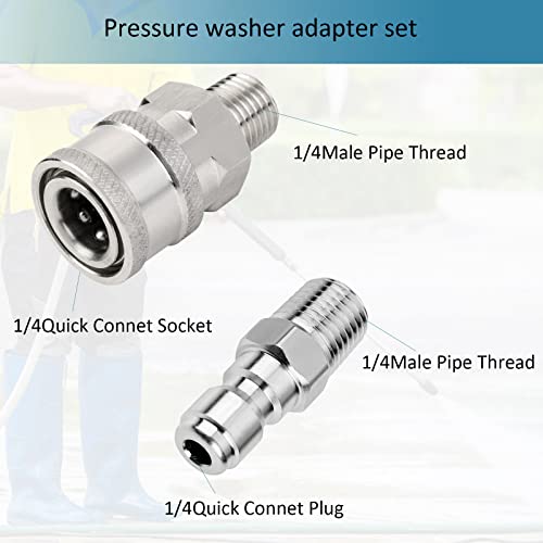2 Sets NPT 1/4 Inch Pressure Washer Coupler Quick Connect Plug Stainless Steel Male and Female Quick Connect Fittings Pressure Washer Adapter Set (Internal Thread, External Thread) (1/4 inch)