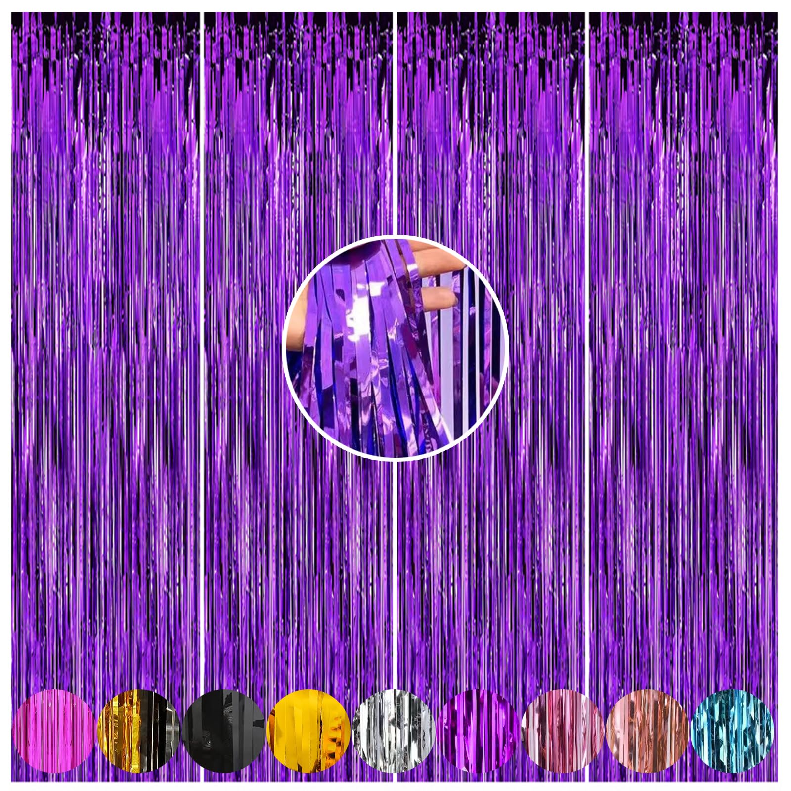 4 Pack 3.3 x 9.9 ft Foil Fringe Backdrop,Purple Foil Curtain Backdrop Photo Booth Props,Tinsel Backdrop for Birthday Wedding Engagement Graduation Party Decorations Door Streamers