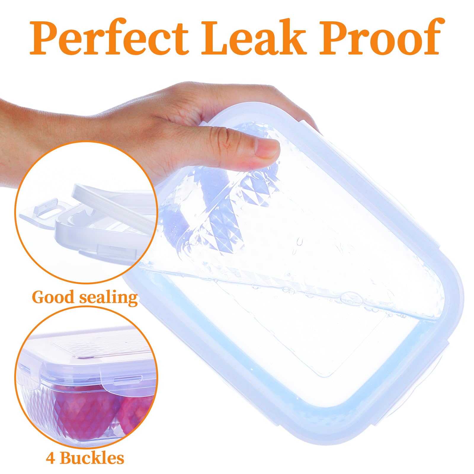 ECASIS 5 Food Storage Containers,Airtight Plastic Meal Prep Containers With Leakproof Locking Lids,for Microwave, Oven, Freezer and Dishwasher - Pen&Label(Blue)
