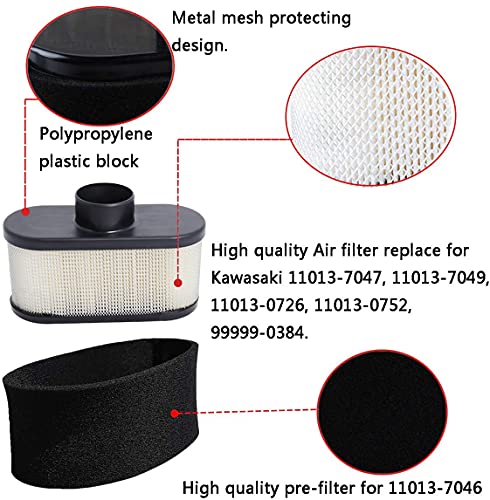 11013-7047 Air Filter Compatible with Kawasaki FR651V FR691V FR730V FS481V FS541V FS600V FS651V FS691V FS730V 4-Cycle Engine Cleaner Lawn Mower, Replace 11013-7047 11013-0752 11013-7046(5 Packs)