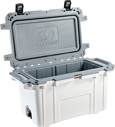 Pelican 70QT Elite Cooler (White/Grey) | 46 Can Capacity with Ice | 9 Day Ice Retention | Built-in Cup Holders & Bottle Opener | Guaranteed for Life