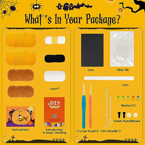 Blyrbnom Crochet Kit Beginners for Adults,Crochet Animals Kits with Step-by-Step Video Tutorials for Kids,Crochet Starter Kit for Beginners,DIY Knitting Supplies (Pumpkin Elf)