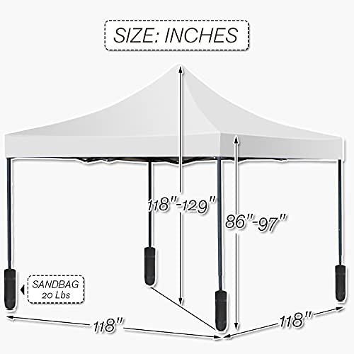 Canopy Tent 10 x 10 Pop Up Canopy Ez Up Sun Shade Canopy with Backpack Bag, 4 Sand Weights Bags, Steel Stakes Gazebos Tent for Outdoor, Wedding,Party, Camping, Picnics (White)