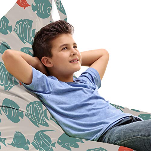 Ambesonne Nautical Lounger Chair Bag, Marine Theme Underwater Animals Different Kind Blue and Red Fishes Images, High Capacity Storage with Handle Container, Lounger Size, Multicolor