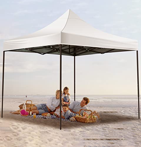 Canopy Tent 10 x 10 Pop Up Canopy Ez Up Sun Shade Canopy with Backpack Bag, 4 Sand Weights Bags, Steel Stakes Gazebos Tent for Outdoor, Wedding,Party, Camping, Picnics (White)
