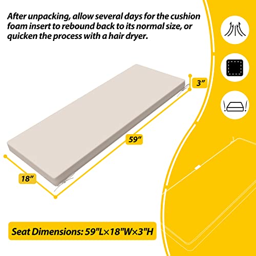 AAAAAcessories Outdoor/Indoor Bench Cushion for Patio Furniture Bench/Swing/Settee, 59 x 18 x 3 Inch, Light Beige