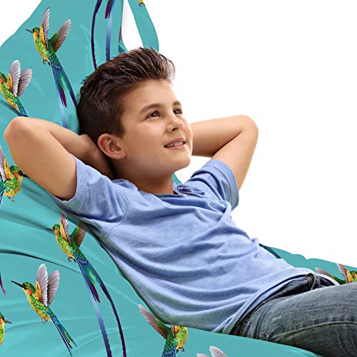 Ambesonne Hummingbird Lounger Chair Bag, Numerous Repeated Printing of Colorful Long Tailed Feathery Bird, High Capacity Storage with Handle Container, Lounger Size, Dark Seafoam Multicolor
