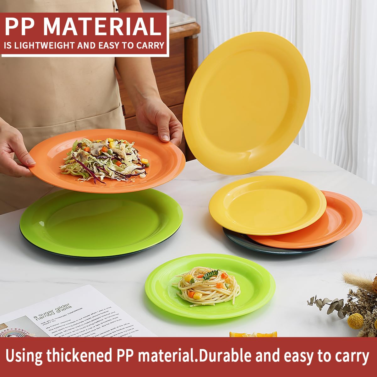 Evanda Plastic Plates 8 Pieces, Dinner Plates 7.5/10 inch Unbreakable And Reusable for All Purpose and All Age BPA Free, Microwave Safe Dishwasher Safe (Mutil Color)