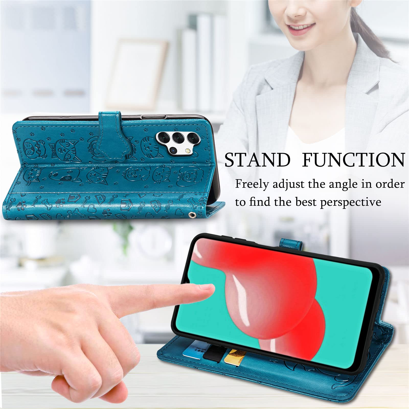 ONV Wallet Case Compatible with Samsung Galaxy S9 Plus - Sparkly Cute Animal Leather Folio Cover + Strap Card Holder Anti-Shock Stand Magnet Flip Case Compatible with Samsung Galaxy S9 Plus [MG] -Blue