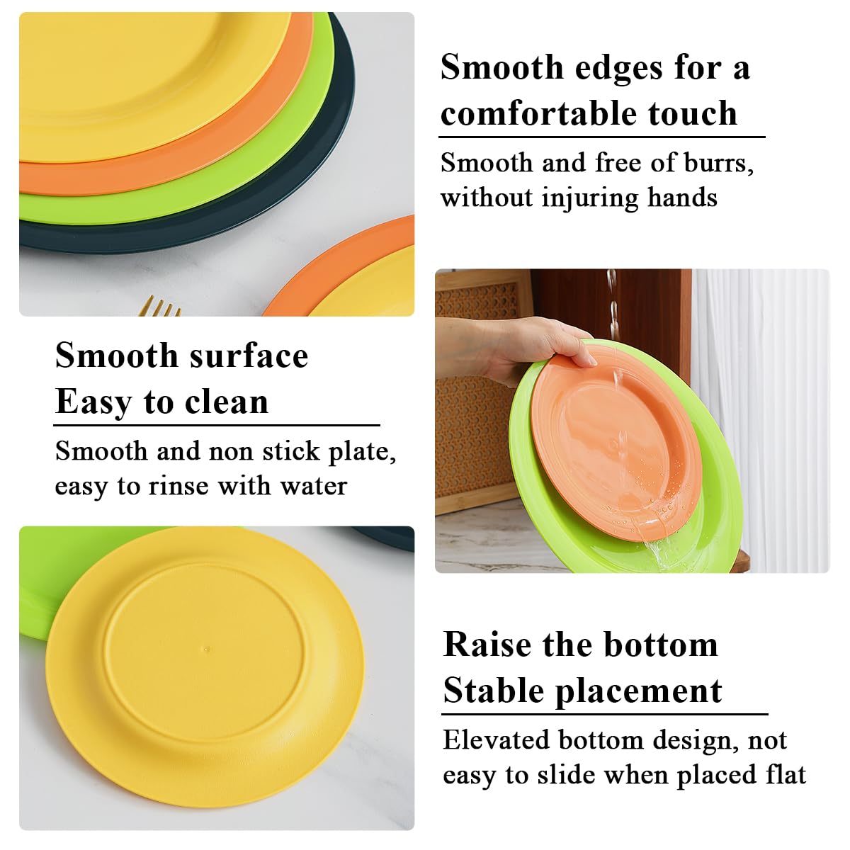 Evanda Plastic Plates 8 Pieces, Dinner Plates 7.5/10 inch Unbreakable And Reusable for All Purpose and All Age BPA Free, Microwave Safe Dishwasher Safe (Mutil Color)