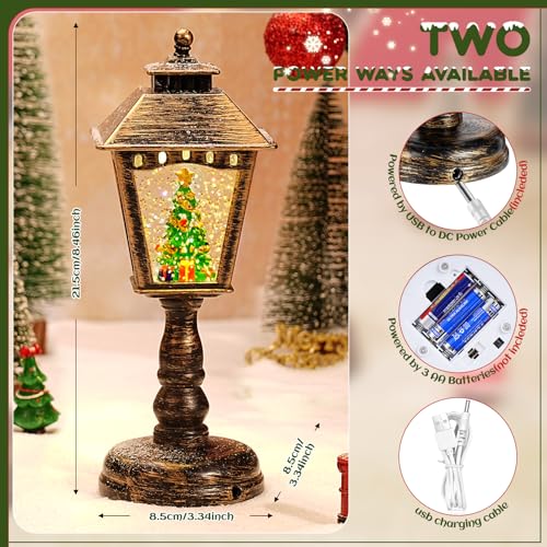 Christmas Musical Snow Globe Lantern Lighted Water Glittering Lantern with 8 Christmas Songs, USB & Battery Operated Musical Snow Globe Christmas Decoration Adults Kids (Christmas Tree)