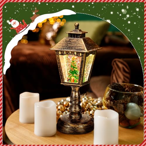 Christmas Musical Snow Globe Lantern Lighted Water Glittering Lantern with 8 Christmas Songs, USB & Battery Operated Musical Snow Globe Christmas Decoration Adults Kids (Christmas Tree)