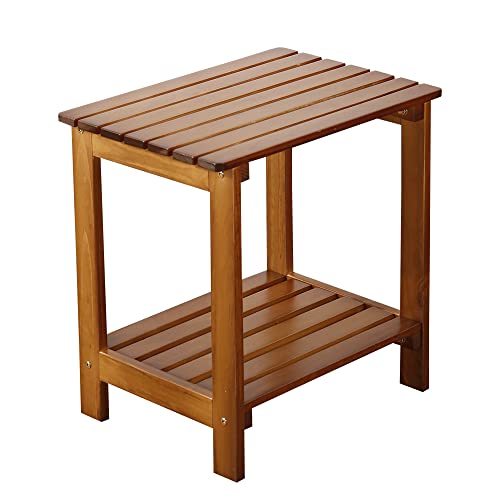 BplusZ KD-50N Outdoor Porch Wooden Side Table for Patio Lawn Garden Rectangular End Tables with Storage Brown