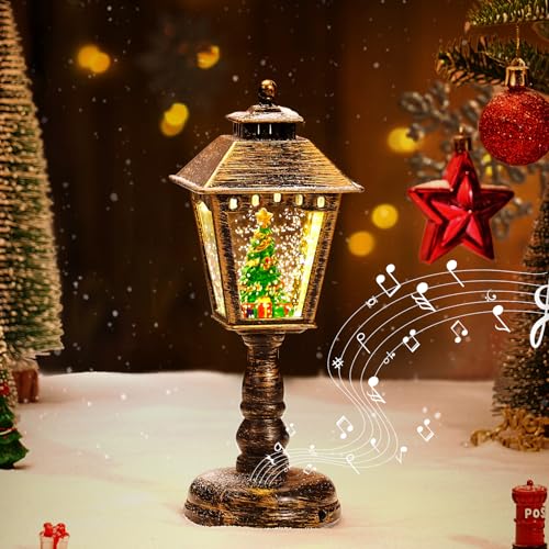 Christmas Musical Snow Globe Lantern Lighted Water Glittering Lantern with 8 Christmas Songs, USB & Battery Operated Musical Snow Globe Christmas Decoration Adults Kids (Christmas Tree)