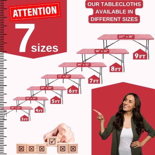 Tablecloth for Folding Table -Fitted Rectangular Table Cloth for 6 Foot β Size 32 x 72 inch - (180 x 75 cm) Plastic Vinyl Flannel Backed with Elastic Rim- for Christmas|Parties, Waterproof