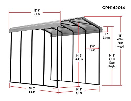 Arrow 14' x 20' x 14' 29-Gauge Metal RV Carport and Multi-Use Shelter for Large Vehicles- Eggshell