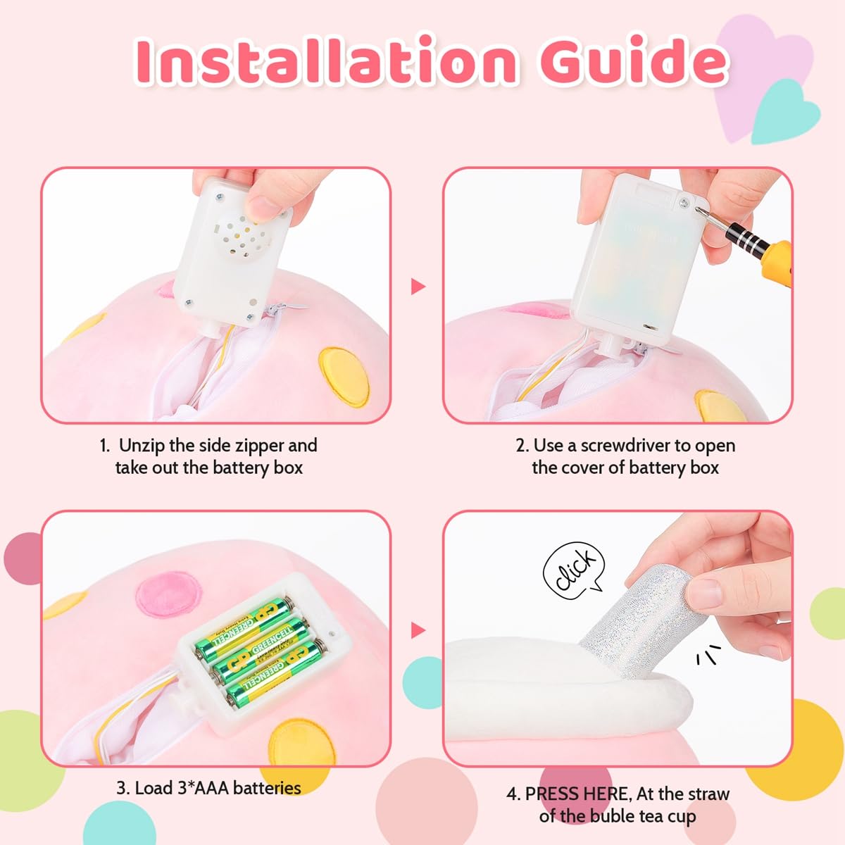 AIXINI Light up Boba Stuffed Plush Bubble Tea Pillow with LED Colorful Pearls Night Lights Glowing Super Soft-Pink,13.7''
